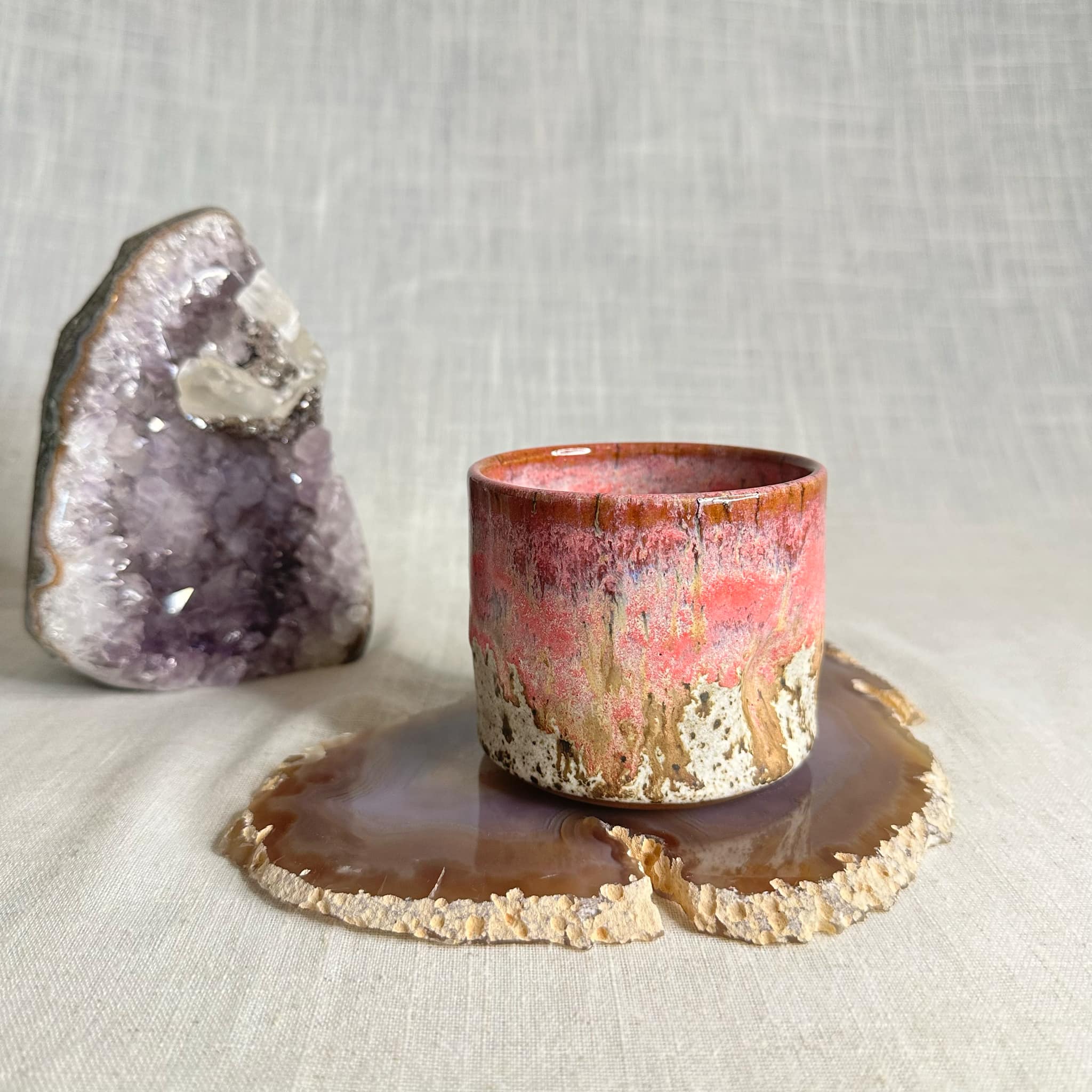 Pink thumb cup - Speckled Earth Pottery